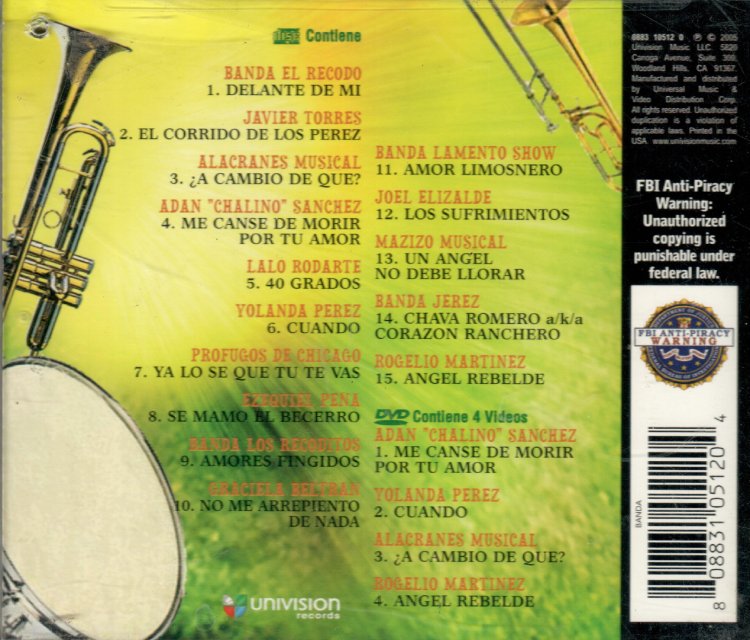 15 Super Exitos (CD-DVD Con Pura Banda Varios Artistas Originales) UMV – Musica Tierra Caliente