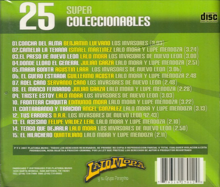 Lalo Mora (CD 25 Super Coleccionables) PCCD-2701 – Musica Tierra Caliente