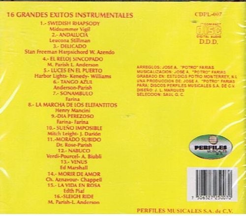 16 Grandes Exitos Instrumentales (CD Exitos Instrumentales) CDPI-007 – Musica Tierra Caliente