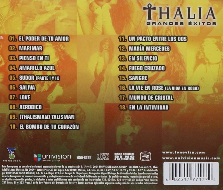 Thalía (CD Grandes Éxitos) UNIVI-6225 – Musica Tierra Caliente