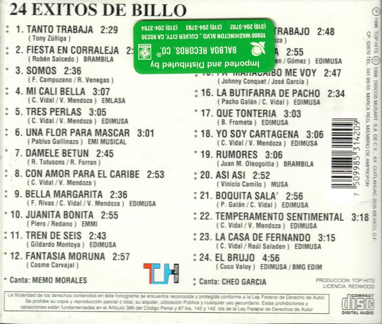 Billo's Caracas Boys (CD 24 Exitos de Billo) CDP-1420 – Musica Tierra ...