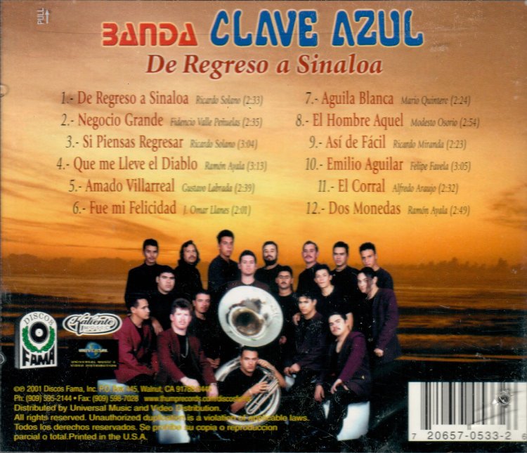 Clave Azul Banda (CD De Regreso a Sinaloa) UMVD-70533 – Musica Tierra ...