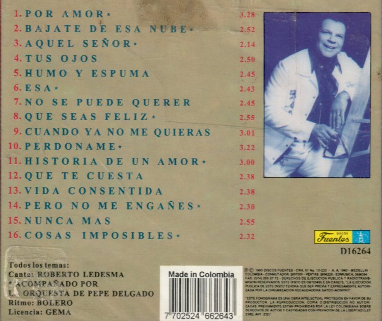 Roberto Ledesma (CD Vol#3 Mis Mejores Boleros, Orquesta Pepe Delgado ...