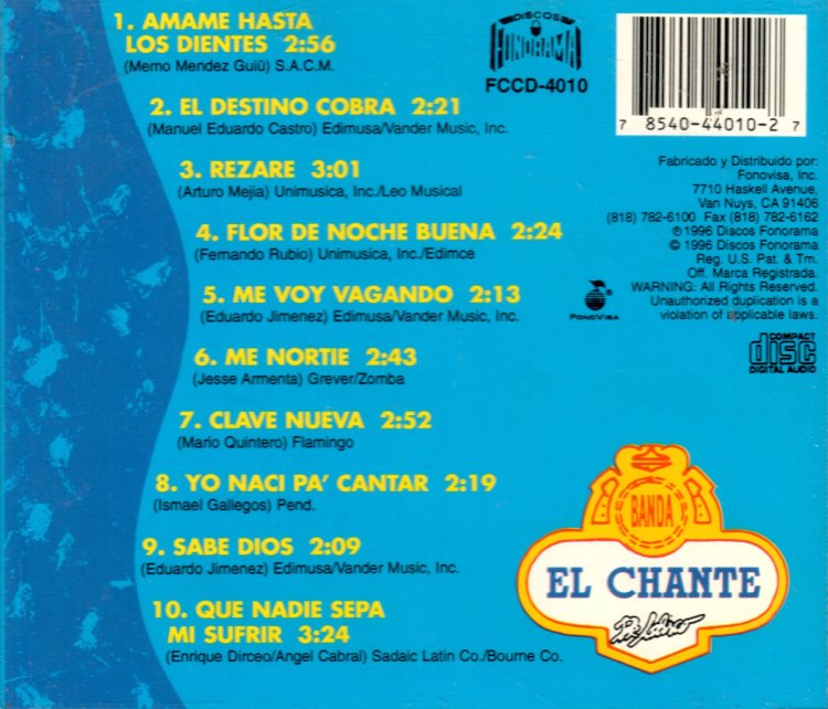 Chante Banda (CD Amame Hasta Los Dientes) FCCD-4010 – Musica Tierra ...