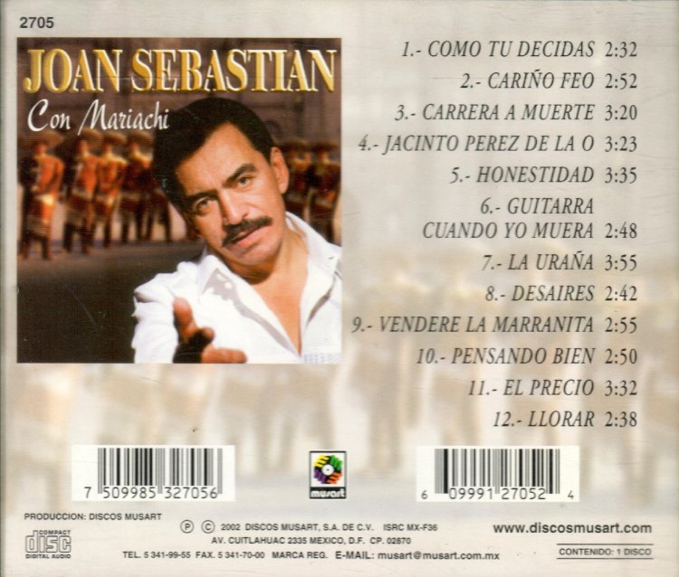 Joan Sebastian (CD Con Mariachi) CDS-2705 – Musica Tierra Caliente
