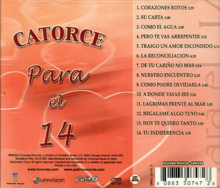 Catorce Para El 14 (CD Varios Artistas Originales) UMVD-50747 – Musica ...