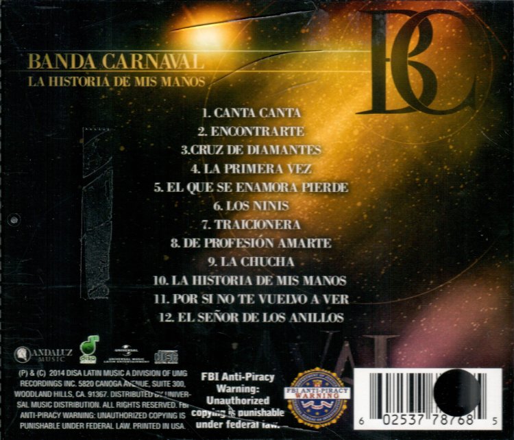 Carnaval Banda (CD La Historia De Mis Manos) UMD-78768 – Musica Tierra ...