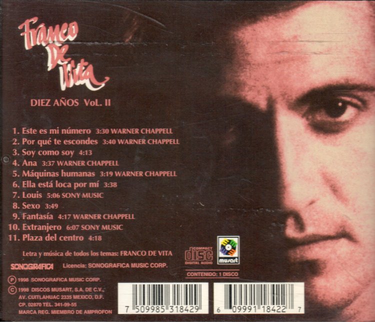 Franco De Vita (CD Vol#2 Diez Años) CDI-1842 – Musica Tierra Caliente