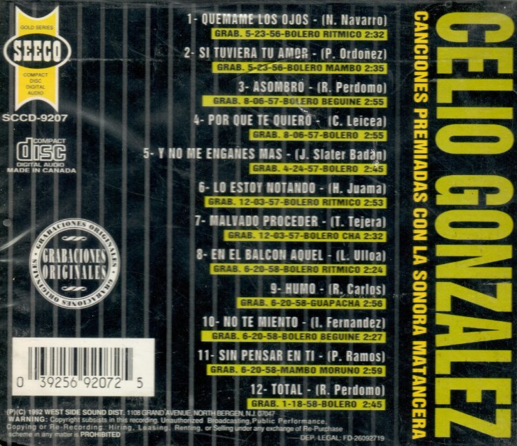 Celio Gonzalez (CD Canciones Premiadas con: Sonora Matancera) SCCD-920 ...