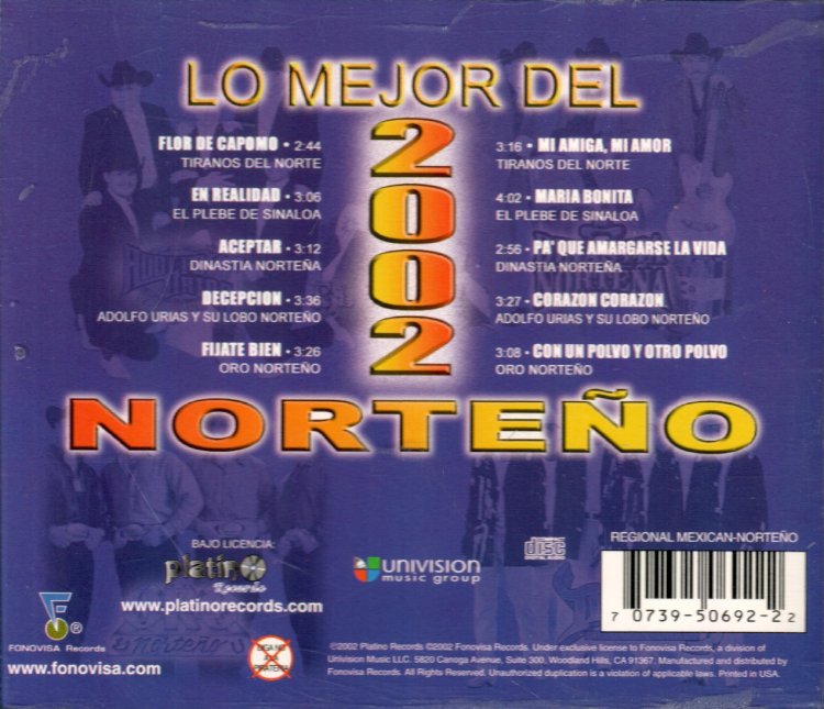 Mejor del 2002 (CD Norteno) FONO-50692 – Musica Tierra Caliente
