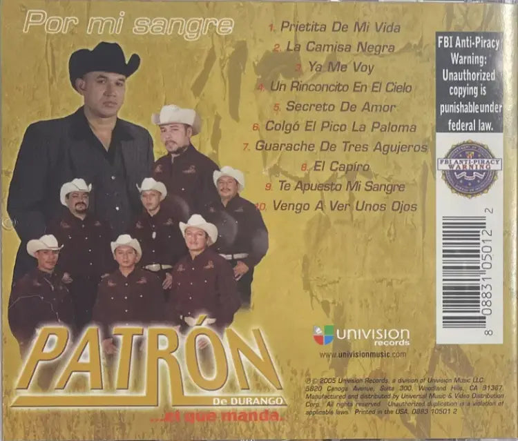 Patron de Durango (CD Por Mi Sangre) UMVD-10501 – Musica Tierra Caliente