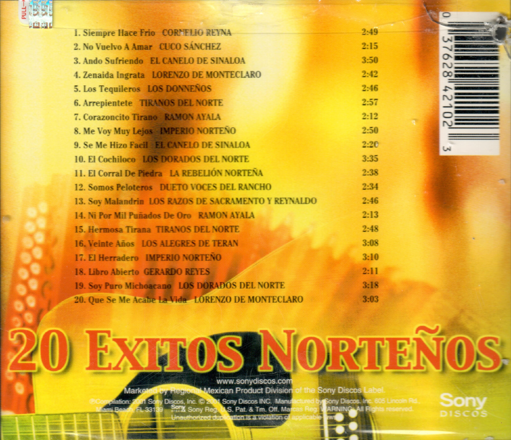 20 Exitos Norteños (CD Varios Artistas) SMK-84210 CH – Musica Tierra ...