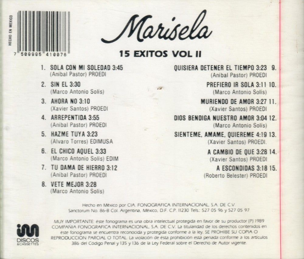 Marisela (CD Vol#2 15 Exitos) IMI-1007 OB – Musica Tierra Caliente