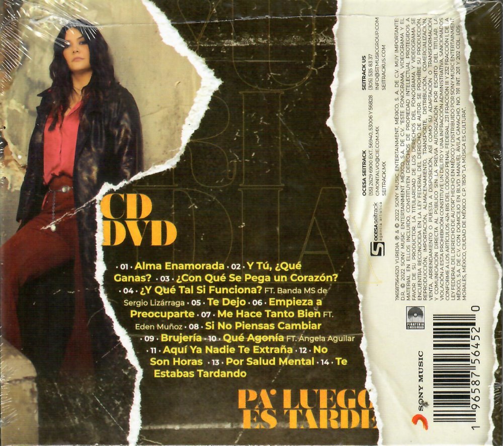 Yuridia (CD-DVD Pa'Luego Es Tarde ) SMEM-5645 – Musica Tierra Caliente