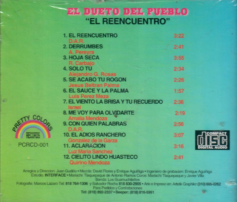 Del Pueblo Dueto (CD El Reencuentro PCRCD -001 n/az – Musica Tierra ...